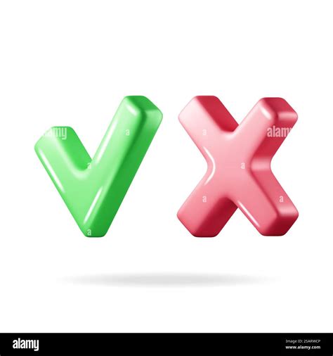 3d Right And Wrong Button Shape Green Yes And Red No Correct Incorrect Sign Checkmark Tick