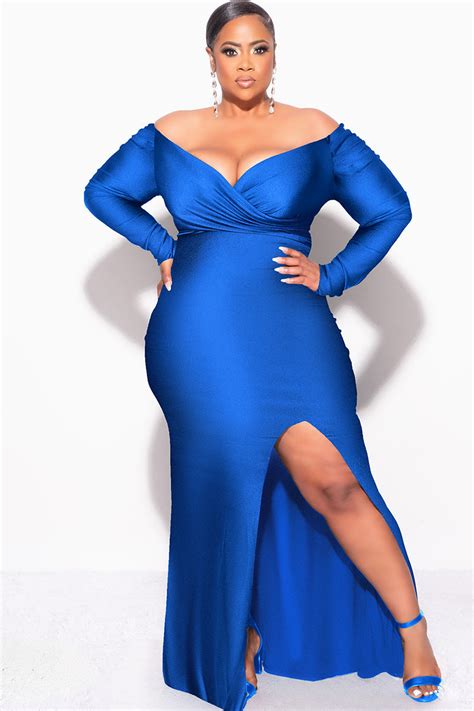 Final Sale Plus Size Shiny Faux Wrap Off The Shoulder Grown In Royal B