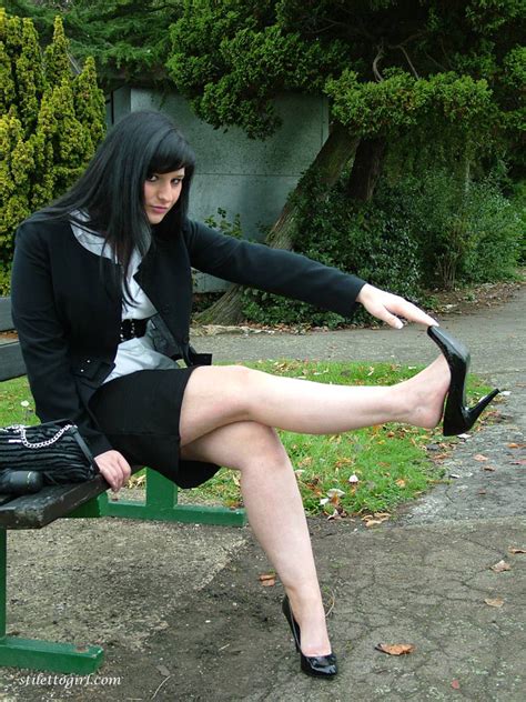 Office Slut In Pumps And Nylons Pic Of Gorgeous Nicola Takes A Walk Outside In Her Black