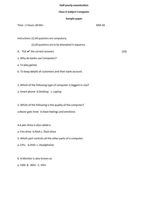 Class Ii Computer Exam Prep Pdf Desktop Computer Computer Keyboard