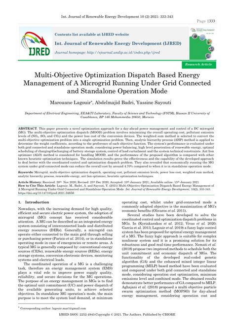 pdf multi objective optimization dispatch based energy management of