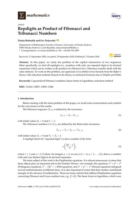 Pdf Repdigits As Product Of Fibonacci And Tribonacci Numbers
