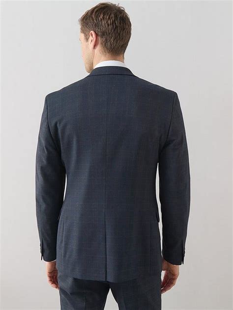 The Very Collection Slim Fit Single Breasted Checked Suit Jacket Navy