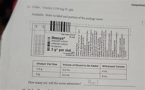 Solved Comprehensi 43 Order Unasyn 1550 Mg Iv Q6h