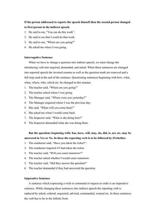 English Direct Indirect Speech For Tensepdf
