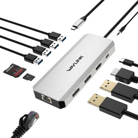 Wavlink 12 In 1 Док станция для ноутбука Type C Usb Hub Usb C Разветвитель 4k Hdmi двойной 4k