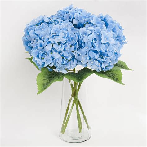 5pcs Blue Artificial Hydrangea Flowers Slik Hydrangea With