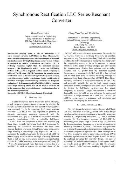 Pdf Synchronous Rectification Llc Series Resonant Converter