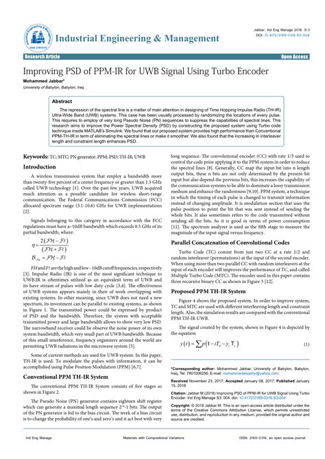 Pdf Improving Psd Of Ppm Ir For Uwb Signal Using Turbo Encoder