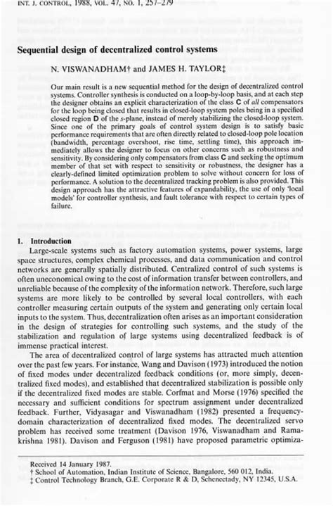 Pdf Sequential Design Of Decentralized Control Systems