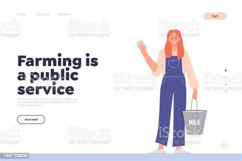농업은 행복한 여자 젖 짜는 여자와 함께 랜딩 페이지 디자인 템플릿에 대한 공공 서비스 개념입니다 건강한 생활방식에 대한 스톡 벡터 아트 및 기타 이미지 Istock