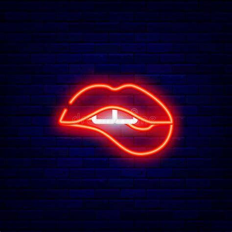 Biting Red Lips Neon Icon Cosmetics Shop Intimate Store Beauty Salon