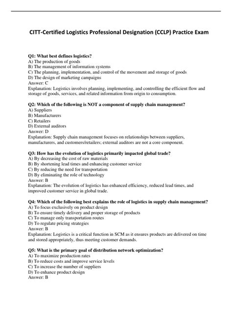 Citt Certified Logistics Professional Designation Cclp Exam