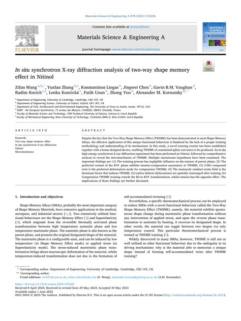 Pdf In Situ Synchrotron X Ray Diffraction Analysis Of Two Way Shape Memory Effect In Nitinol