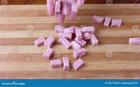 Female Hand Placing Raw Ham Cubes On Cutting Board Stock Footage Video Of Background Lunch