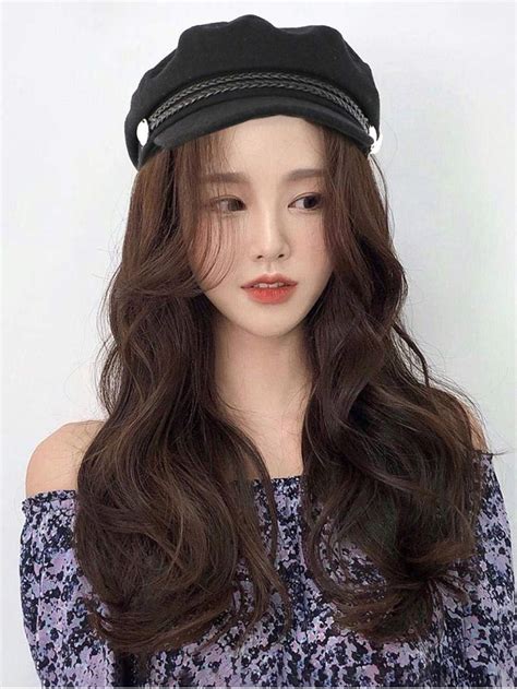 Bghjue Long Curly Hair Wig For Women Fashionable Beret Style Big Wave