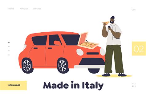자동차 후드에서 피자를 먹는 남자와 착륙 페이지의 테이크 아웃 피자 개념 홈페이지에 대한 스톡 벡터 아트 및 기타 이미지 홈페이지 웹페이지 차 Istock