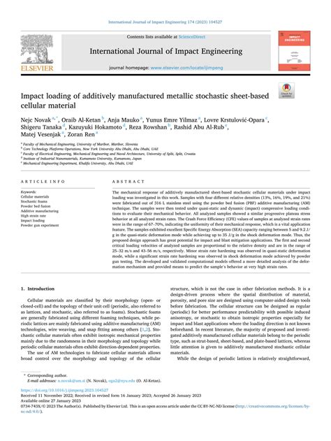 pdf impact loading of additively manufactured metallic stochastic