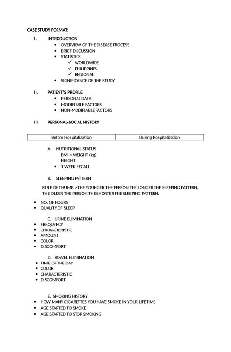 CASE Study Format CASE STUDY FORMAT I INTRODUCTION OVERVIEW OF THE DISEASE PROCESS BRIEF