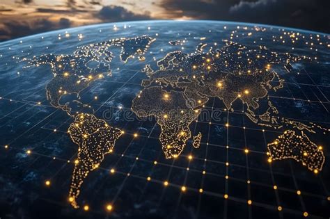 Global Digital Connectivity Concept Illuminated World Map For Technology And Communication