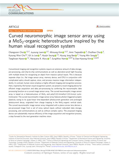 Pdf Curved Neuromorphic Image Sensor Array Using A Mos2 Organic