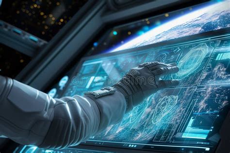 futuristic user interface interaction concept with human and technology stock illustration