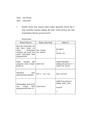 Tugas Algoritma Dan Pemrograman Nama Ario Wisata NIM Prodi Unit PTE Unit