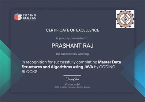 Codingblocks Java Datastructures Algorithms Certificateofexcellence Prashant Raj