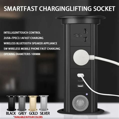 Motorized Pop Up Socket Wireless Charger Automatic Power Plug Desktop Worktop Table Eu Fr Socket