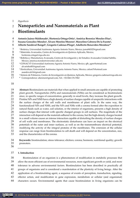 Pdf Nanoparticles And Nanomaterials As Plant Biostimulants