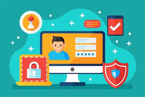 a desktop display shows a user authentication process with security