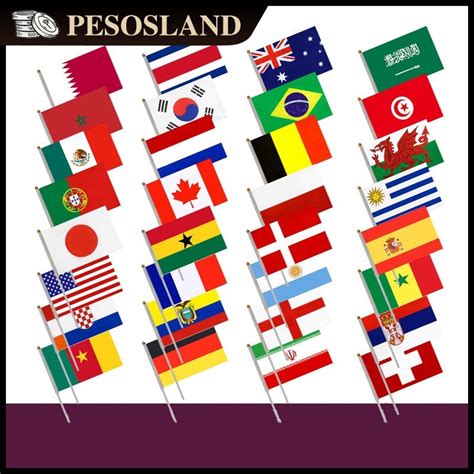 32pcs Hand Held Small National Flag International World Flaglets With