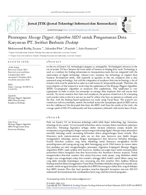 Pdf Penerapan Message Diggest Algorithm Md5 Untuk Pengamanan Data