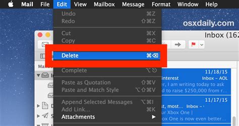 how to delete all emails from mail in mac os x