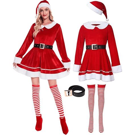 Rtopds Adult Womens Christmas Mrs Claus Costume With Belt Hat