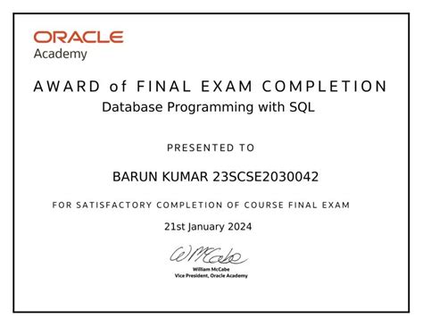 Barun Kumar On Linkedin Oracleacademy Certificate Oracledatabase
