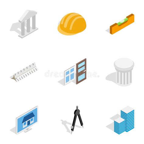 Construction And Engineer Icons Isometric 3d Style Stock Vector