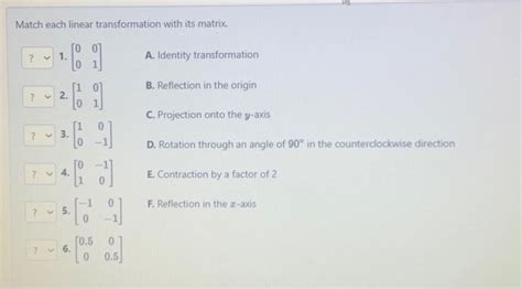 Solved Match Each Linear Transformation With Its Matrix 1