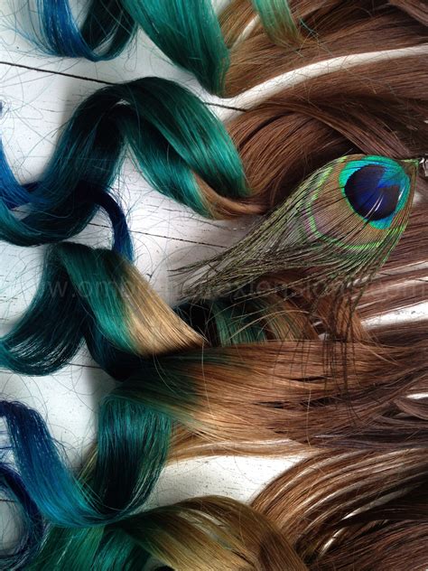Peacock Feather Hair Extensionspeacock Ombrepeacock Dipdyeburning Manteal Emerald Green