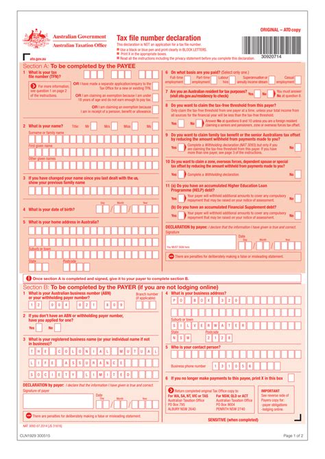 Tax File Declaration Form Printable Printable Forms Free Online