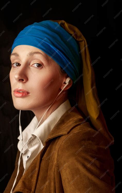 Молодая женщина с наушниками выглядит как девушка с жемчужной сережкой косплей современная