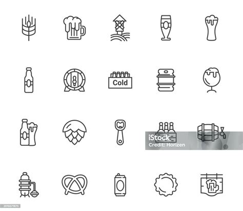 맥주 라인 벡터 아이콘 세트입니다 배럴 양조장 병 알코올 음료 세트 맥주 양조주는 디자인 일러스트를 뛰어 넘을 수 있습니다 0명에 대한 스톡 벡터 아트 및 기타 이미지