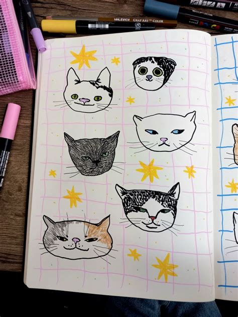 Что нарисовать в скетчбуке идеи коты котики мордочки маленькие рисунки