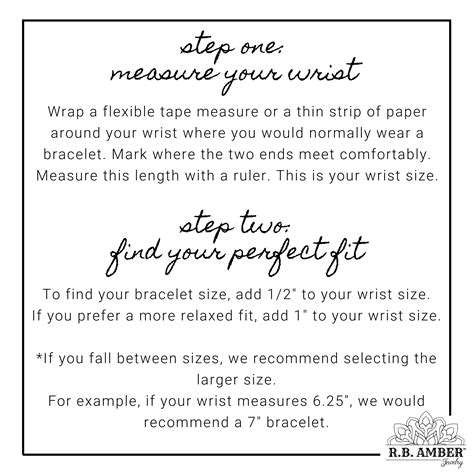 Adult Bracelet Size Chart Rb Amber Jewelry