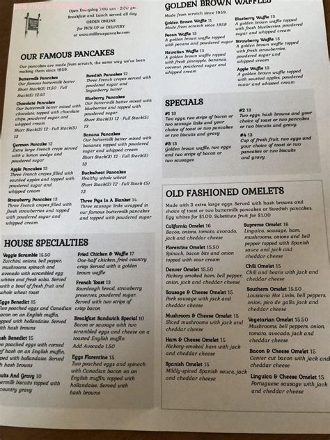 Online Menu Of Millbrae Pancake House Restaurant Millbrae California