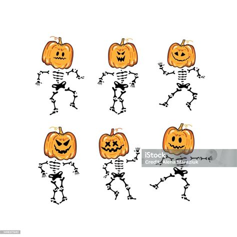 Set Of Dancing Pumpkins On White Background Orange Dancing Pumpkin With Smile For Your Design