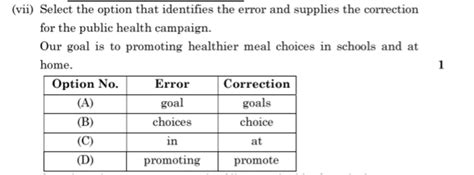vii select the option that identifies the error and supplies the correc