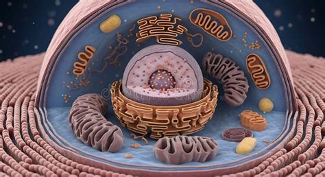 Microscopic Cellular Anatomy Detailed 3d Render Of Eukaryotic Cell Organelles Stock