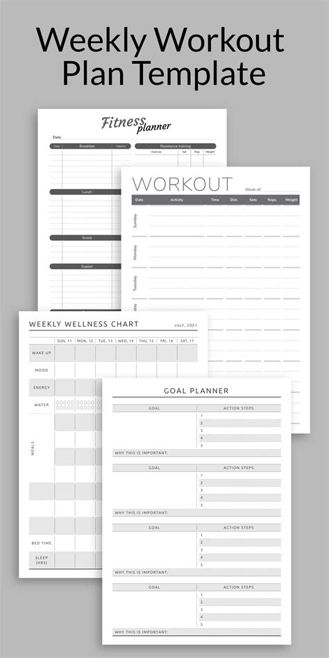 Weekly Workout Plan Template Fitness Workout Sheets Fitness Workout