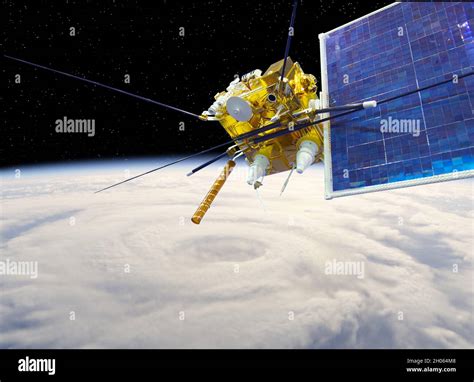 Modern Meteorological Space Satellite Monitoring Earth From Orbit 3d Rendering Background 3d